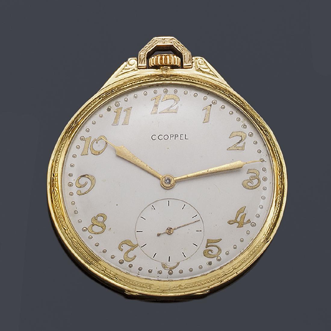 C COPPEL. Open-faced pocket watch with case in 18K