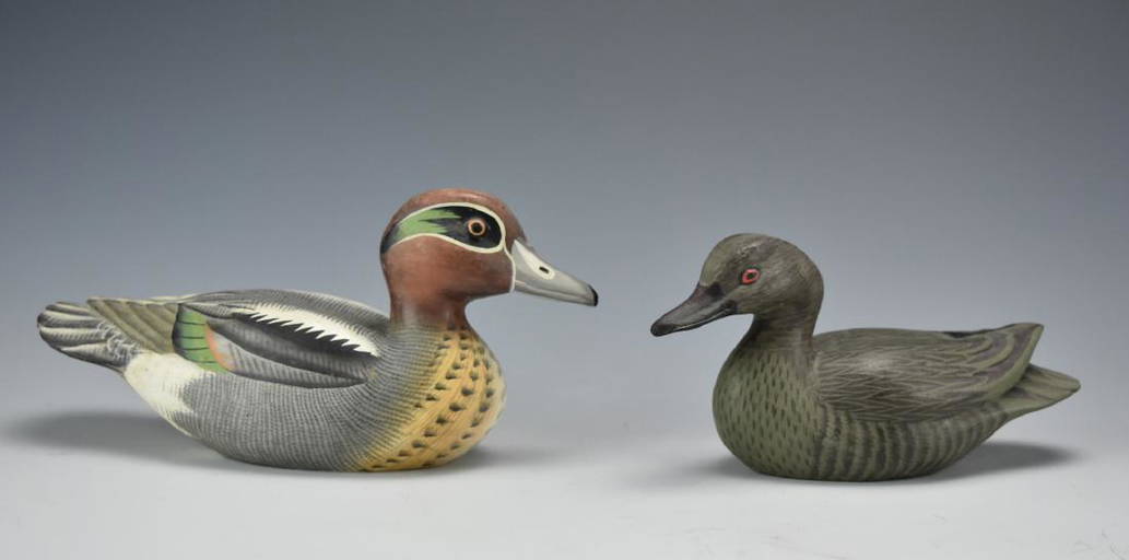 Pair Of Carved Painted Wood Ducks