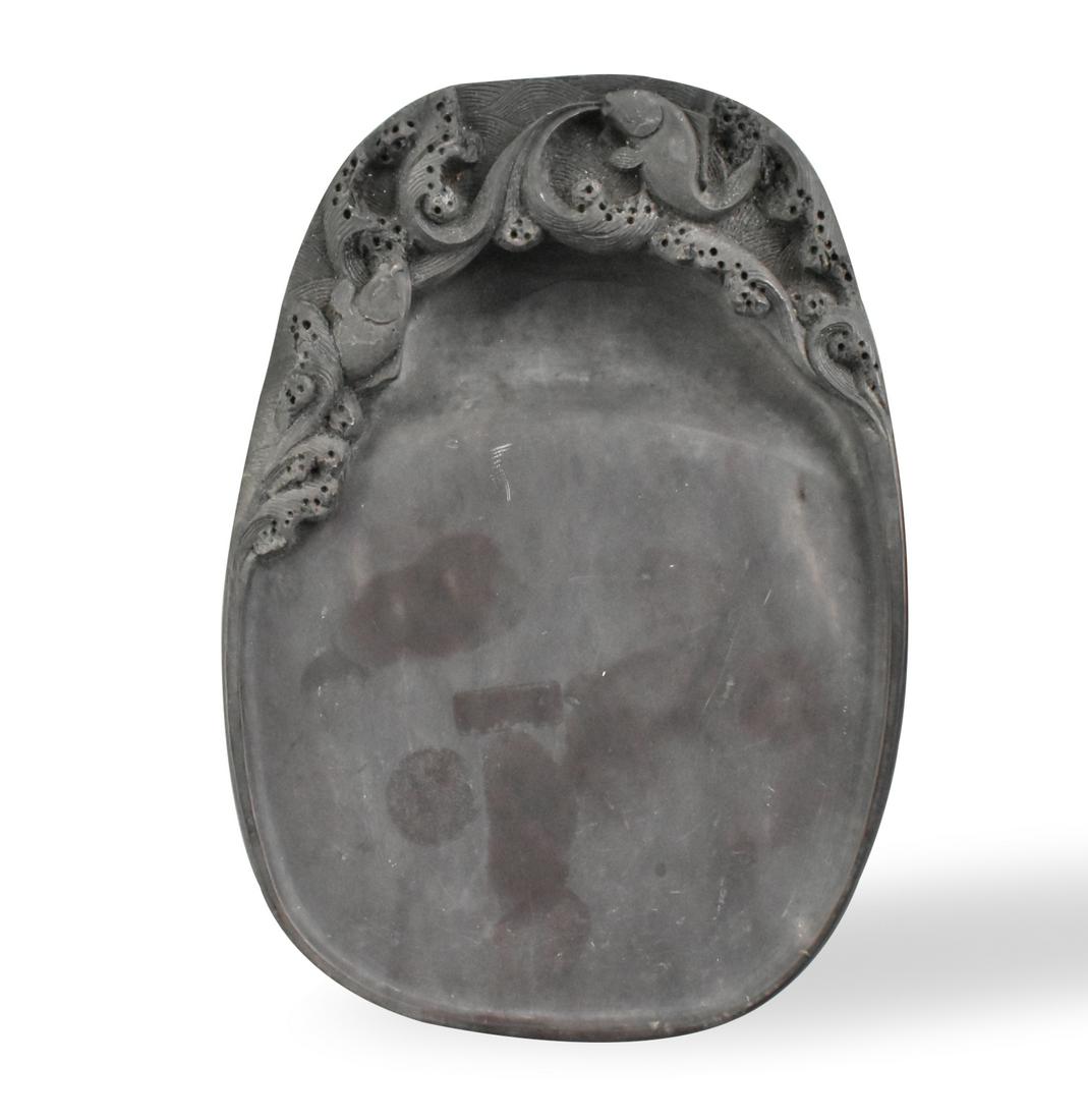 Chinese Inkstone W/ Carps And Ocean Wave Auction