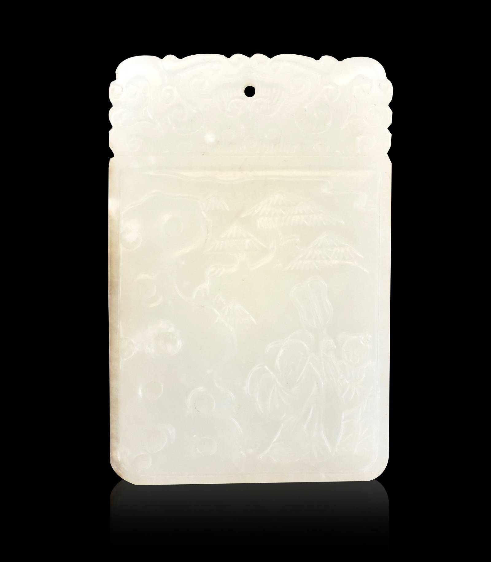 Chinese White Jade Carved Plaque W/ Inscription Auction