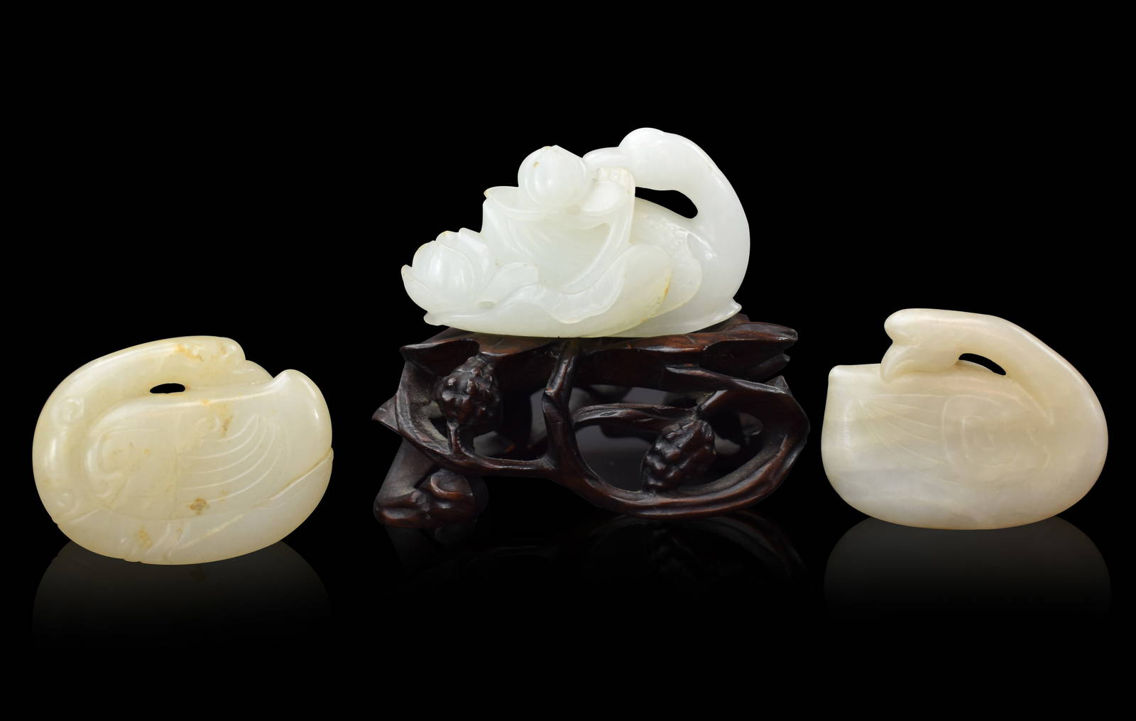 3 Chinese Jade Carved Mandarin Duck, Qing Dynasty Auction