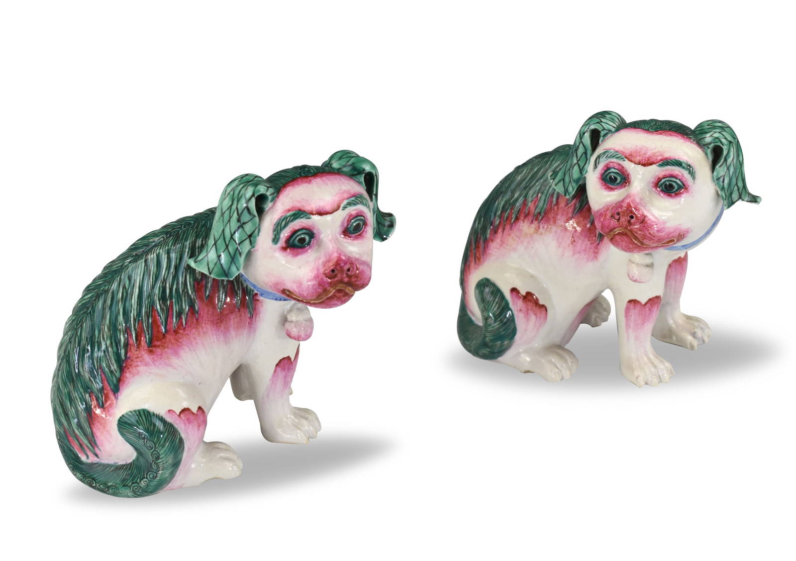 Pair Of Chinese Famille Rose Foo Dog Figures, Roc Auction