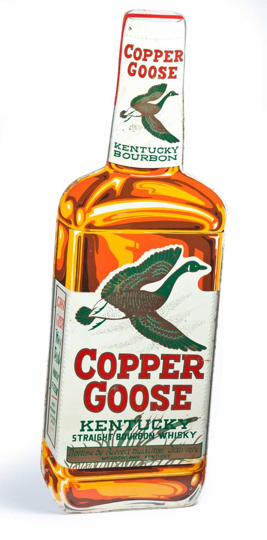 DOUBLE-SIDED COPPER GOOSE WHISKEY SIGN