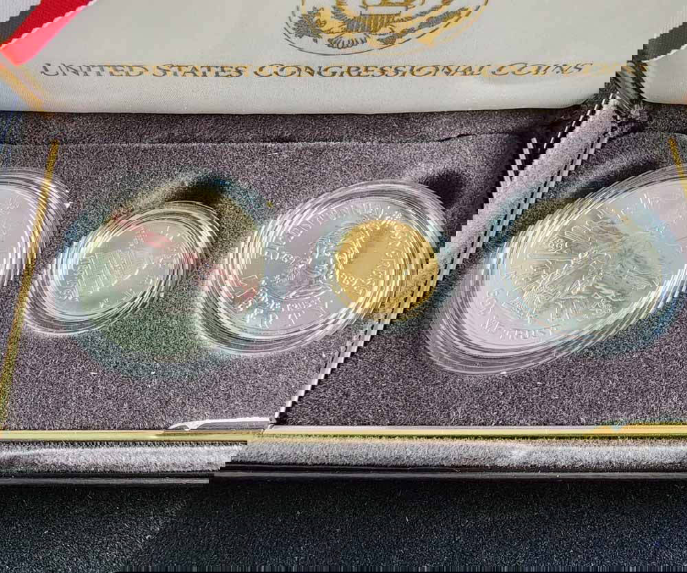 1989 Us Congressional 3-coin Uncirculated Set Auction