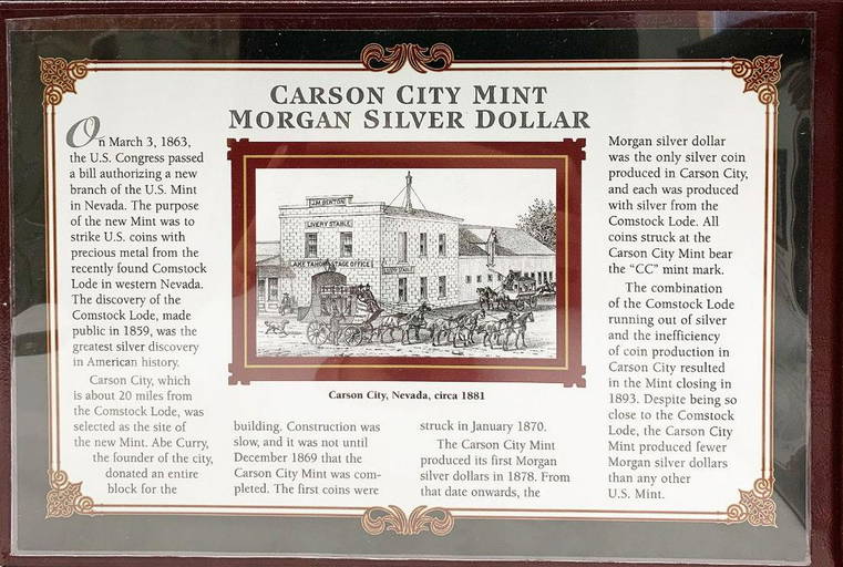 Historical Packaging Of Carson City Silver Dollar