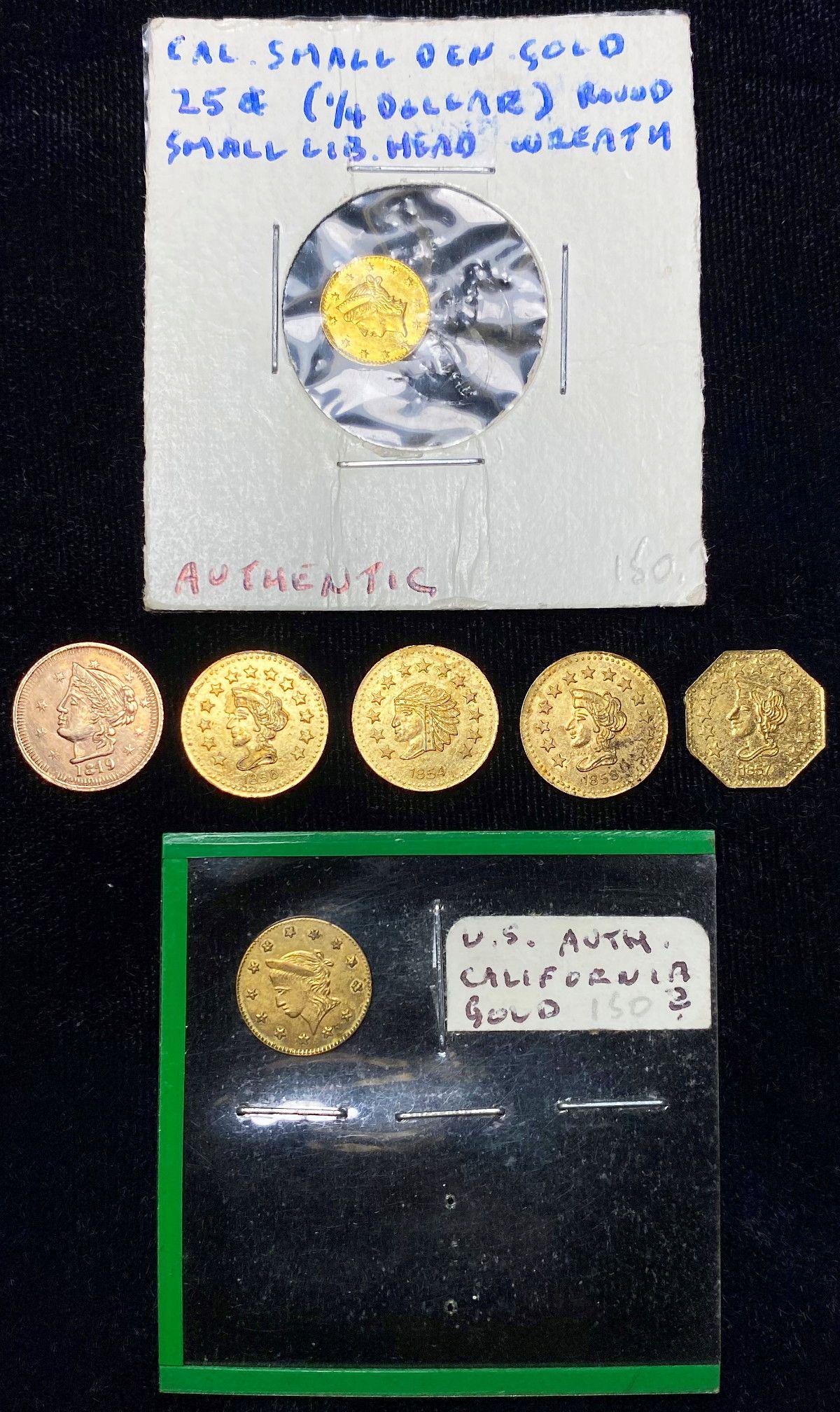 (7) Authentic Souvenir Real Gold California Tokens