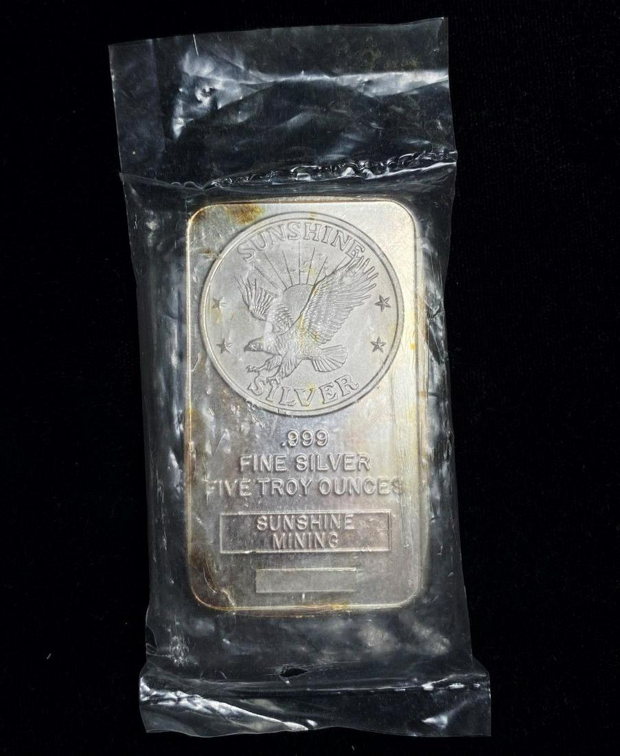 Vintage Sunshine 5 Oz .999 Silver Bar