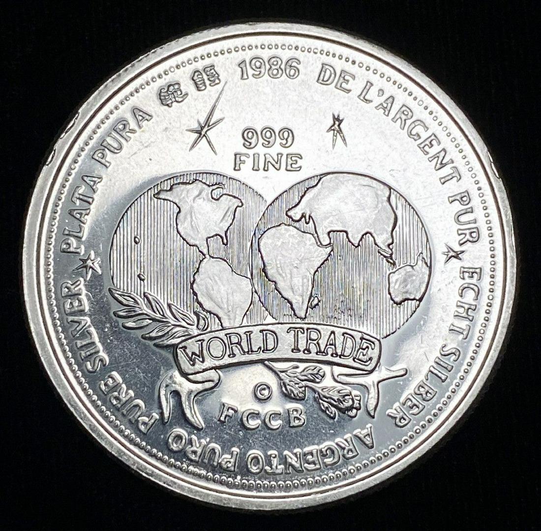 1986 World Trade Unit 1 Troy Oz .999 Fine Silver Round