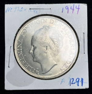 1940 Netherlands Kingdom Queen Wilhelmina Silver Coin