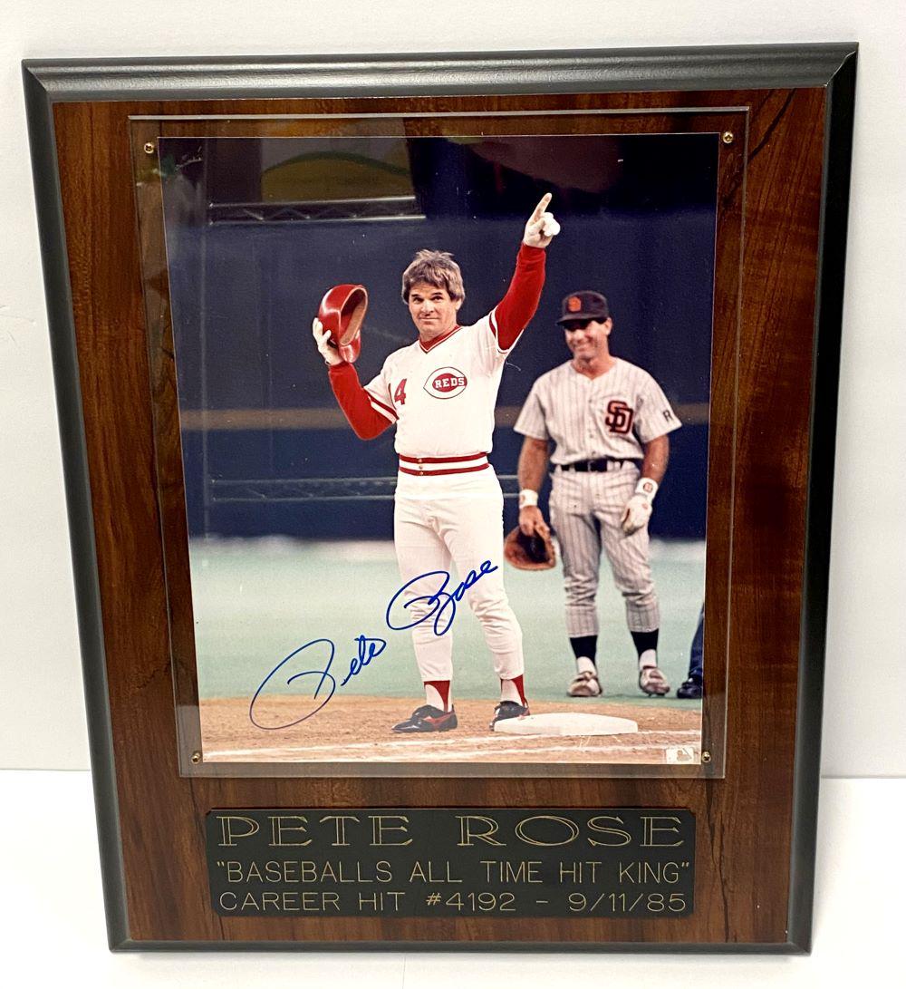 Pete Rose Autographed Plaque "all Time Hit King"