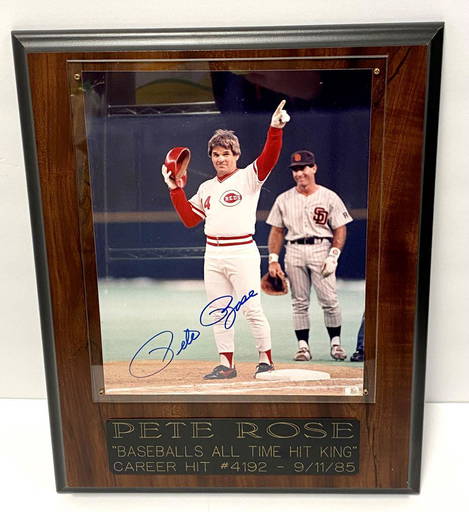 Pete Rose Autographed Plaque "all Time Hit King"