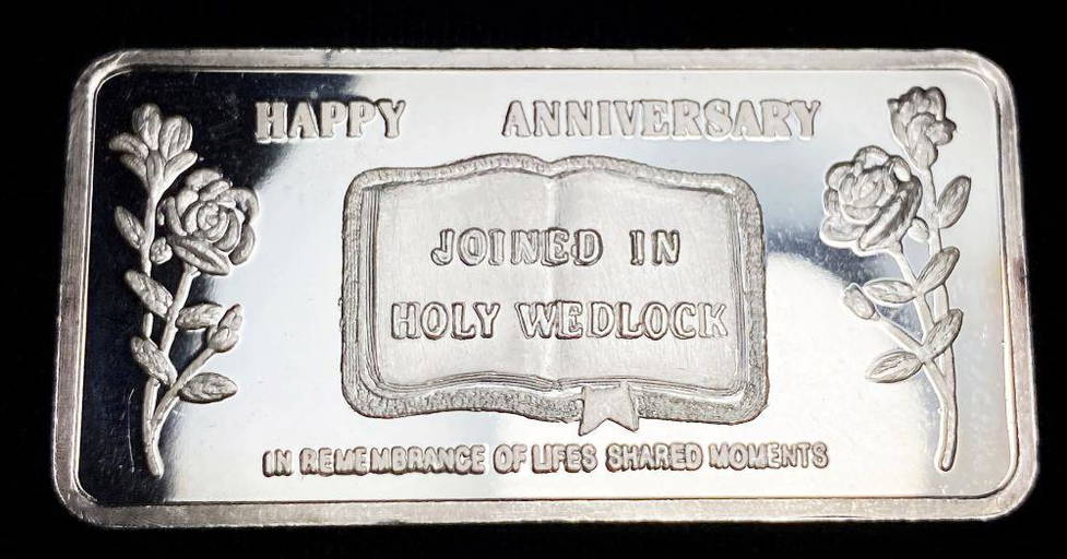 Happy Anniversary Joined In Holy Wedlock 1oz Silver Bar (#0625) on Jun ...