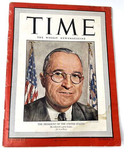 Rare April 23, 1945 Trueman Time Magazine