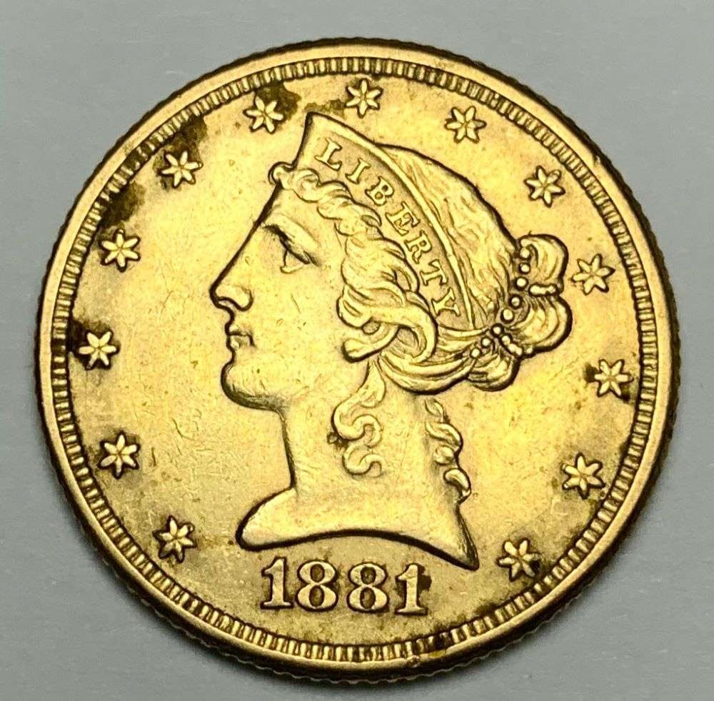 1881 Gold $5 Liberty Head Au55 Auction