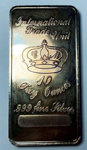 Vintage International Trade Unit 10 Ozt .999 Silver Bar