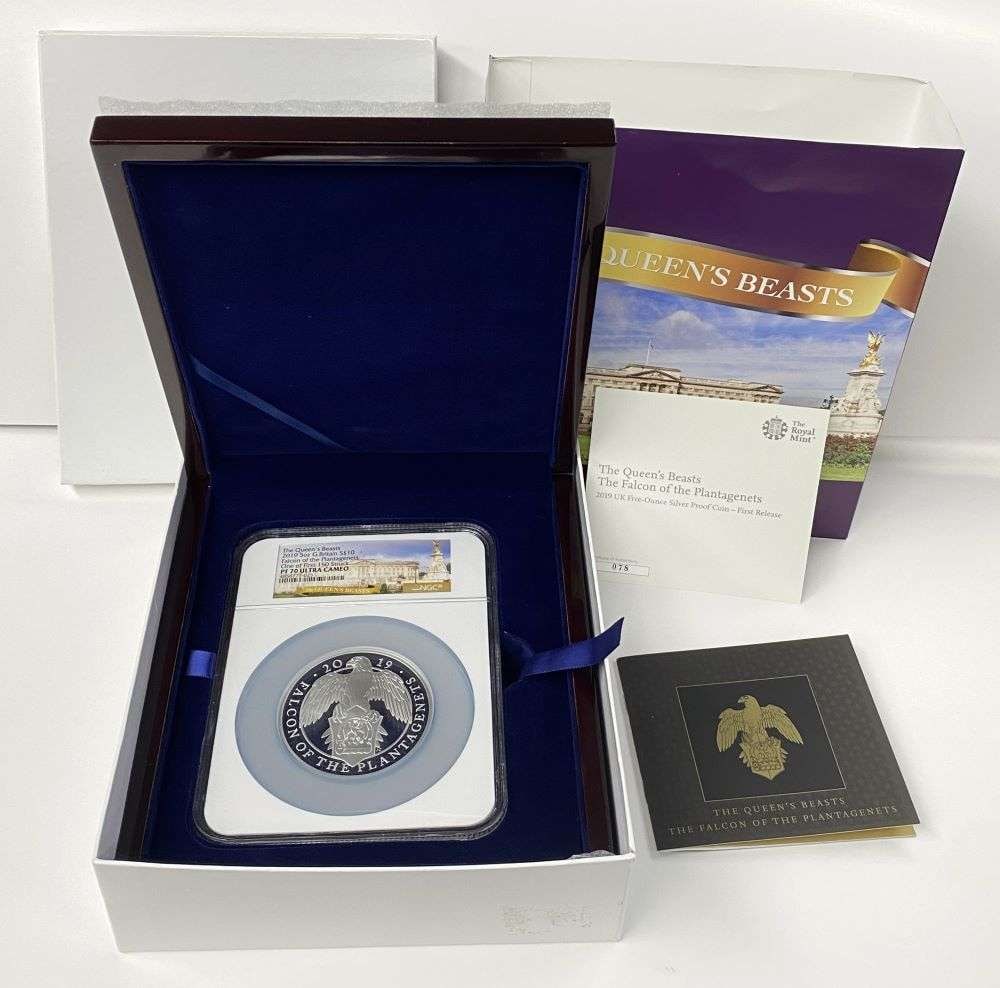 2019 The Queen's Beasts "falcon Of The Plantagenets" 5 Ozt Silver Ngc ...