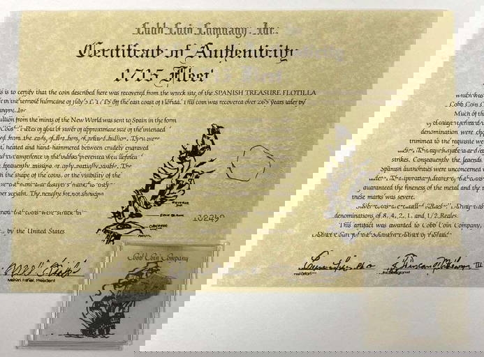 Mel Fisher 1715 Fleet Shipwreck Mexico Silver 1 Reales Cobb Coin ...