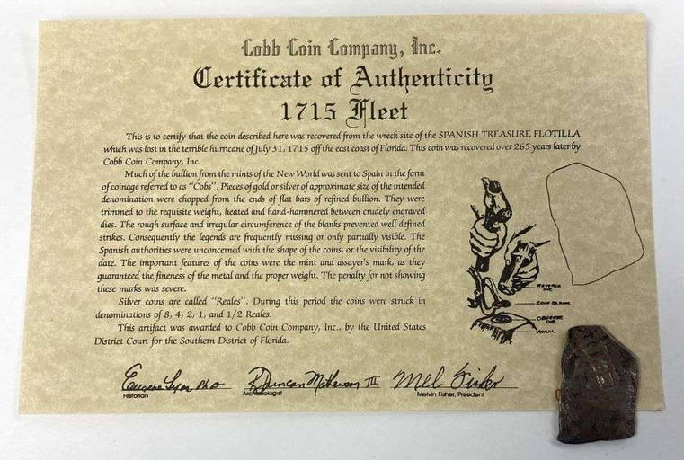 Mel Fisher 1715 Fleet Shipwreck Silver Reales Cobb Coin Company Inc