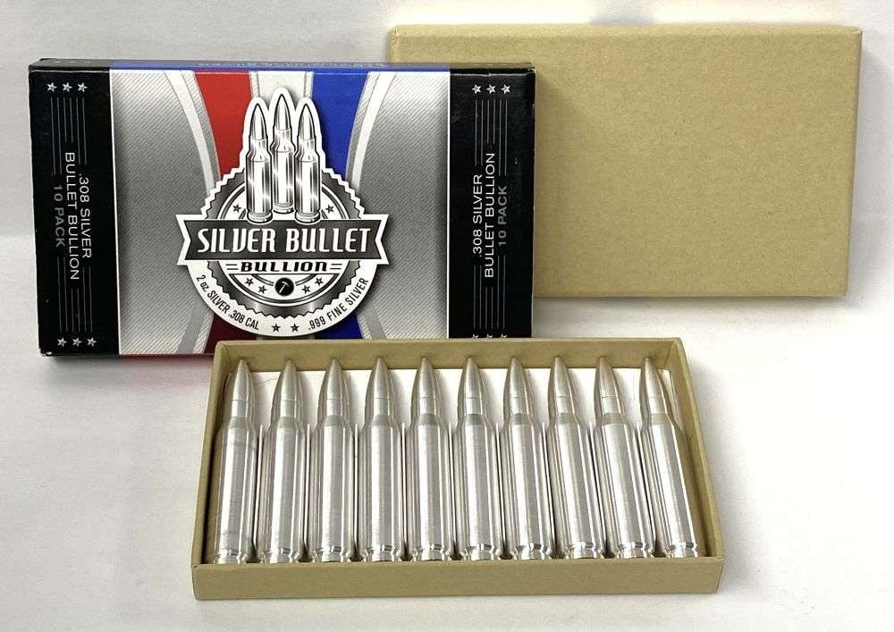 (25) 2 Ozt .999 Silver .308 Caliber Bullet Replica Auction
