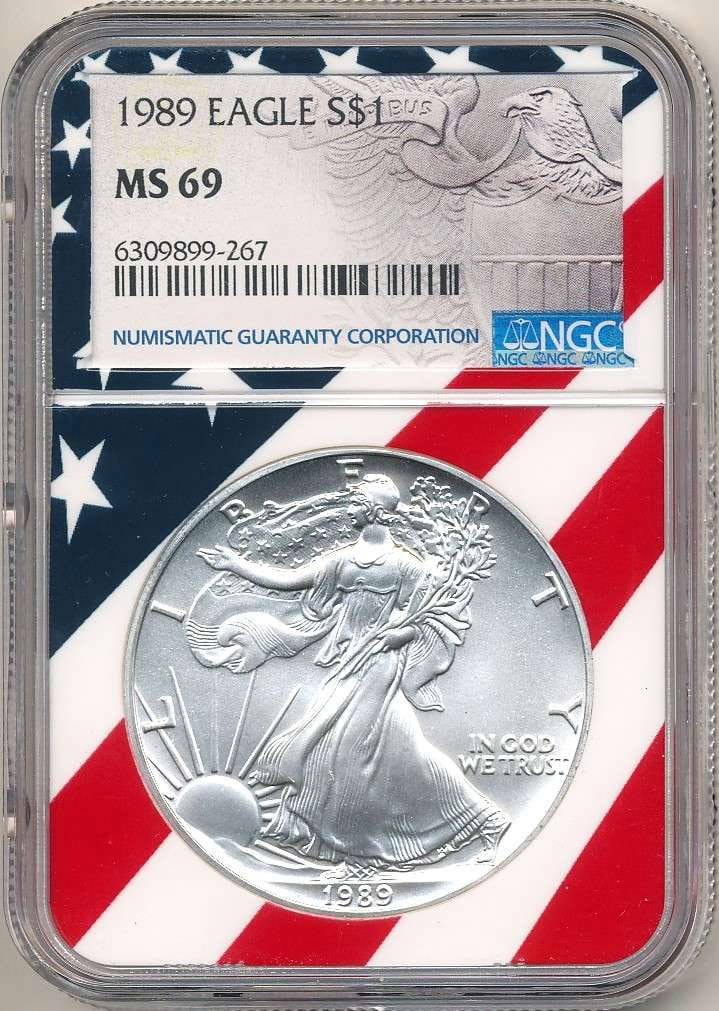 1989 American Silver Eagle Ngc Ms69 Red, White & Blue Label Auction