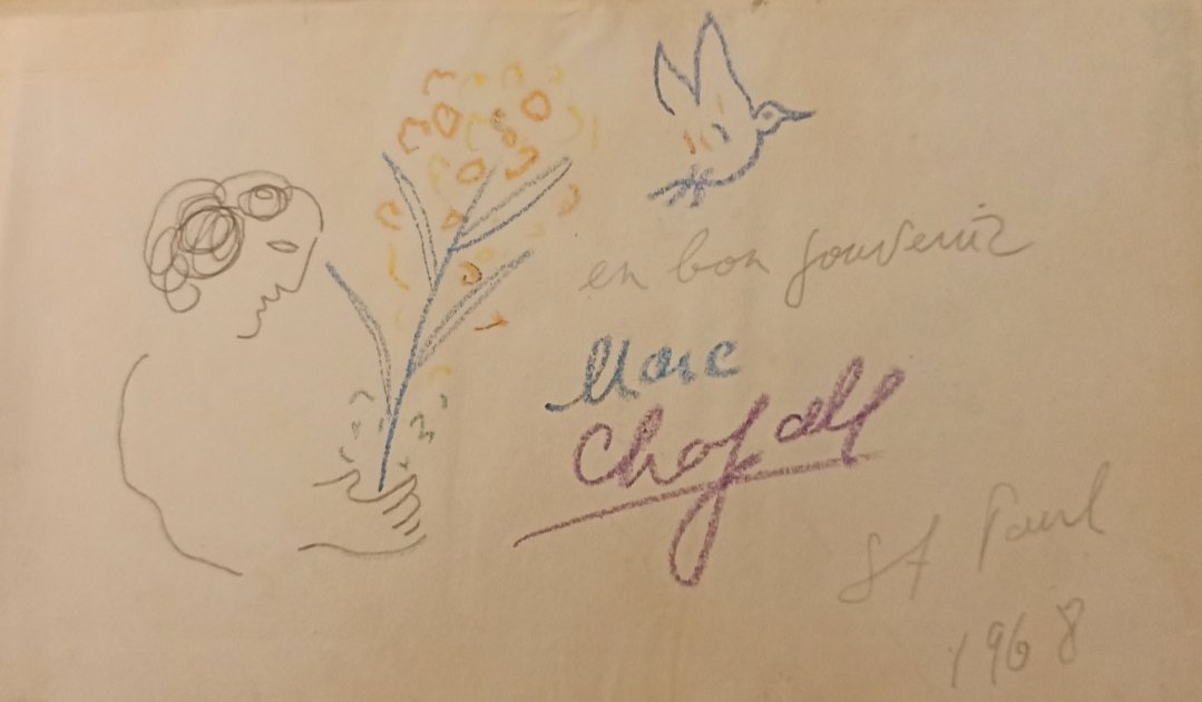Marc Chagall Original Drawing Signed And Dated 1968
