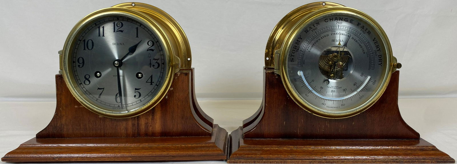 Vintage Bulova Brass Ships Clock And Barometer