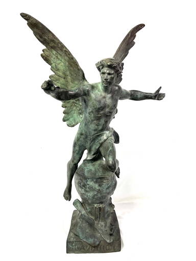 Emile Louis Picault (france 1833 1915) "l'aviation" Large Bronze Sculpture