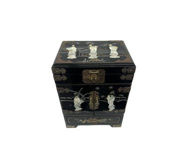 Chinese Black Lacquer & Mother Of Pearl Jewelry Box