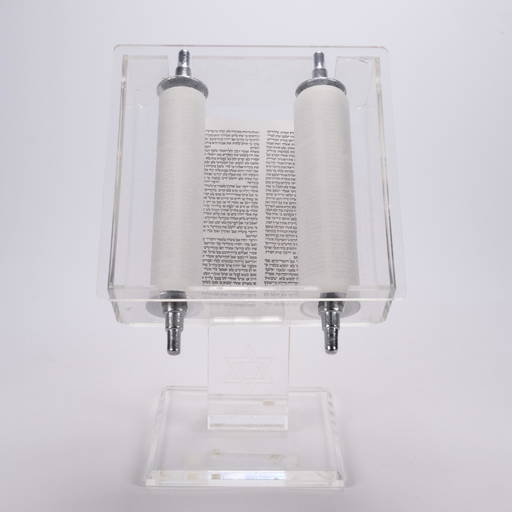 Judaica Torah Scroll In Lucite Pedestal Stand Mcm