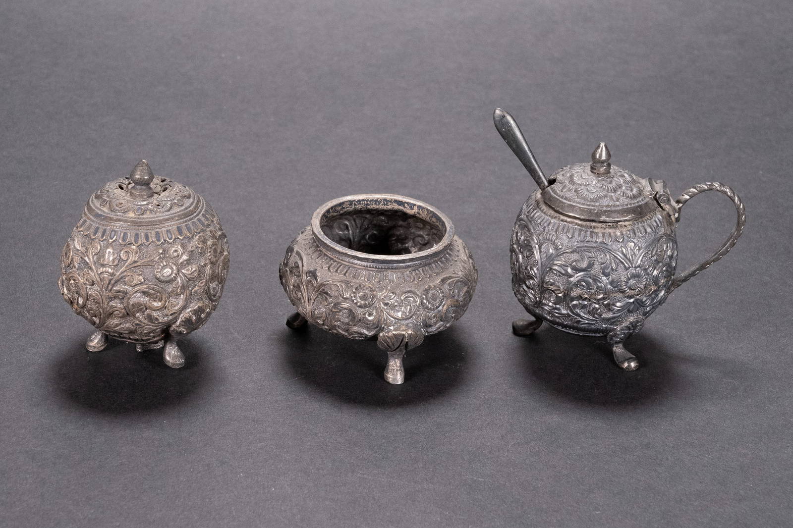 Antique India Repose 800 Silver Condiment Set Auction