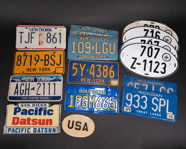 Large Vintage Car License Plate Collection German Us Oval Datsun Frame Etc