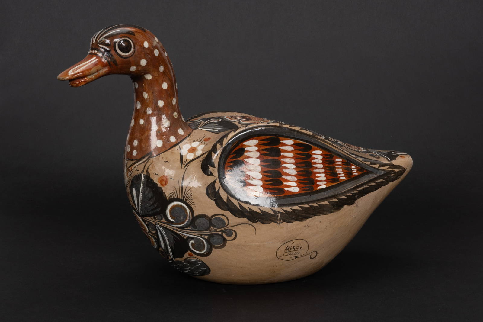 Large Mexican Tonala Pottery Goose Signed Auction