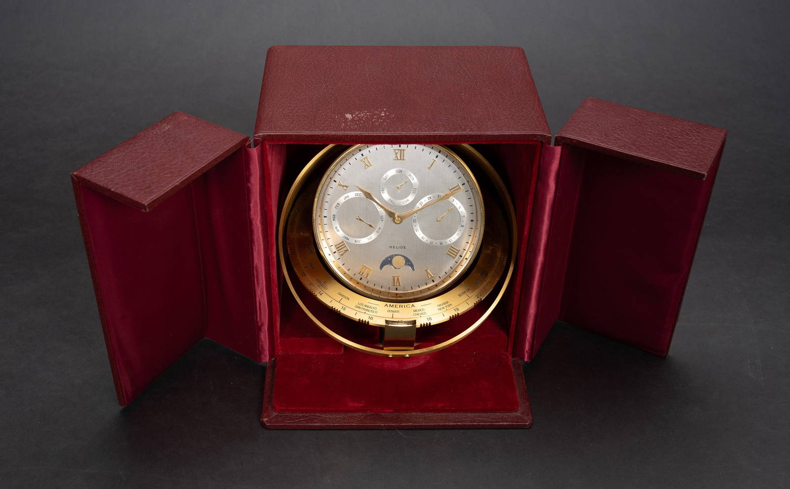 Jean Roulet "le Locle" World Time Moon Face Clock Auction