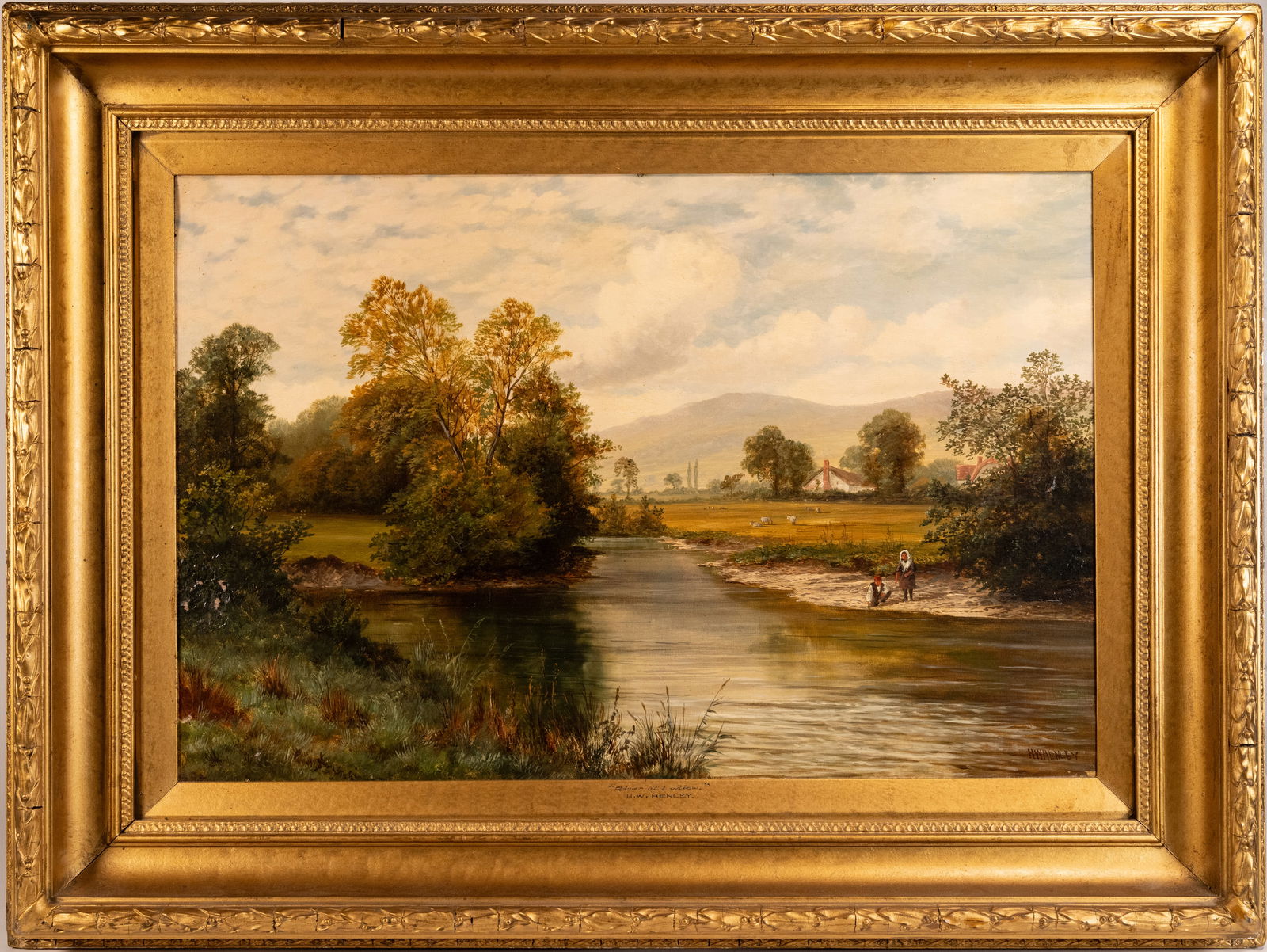 Henry W Henley ( British 1831-1931) "river At Ludlow" Oil On Canvas ...