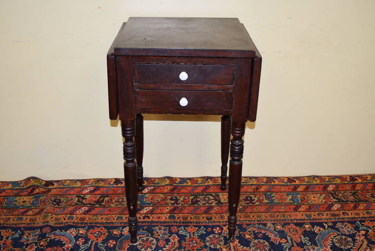 Antique Two Drawer Drop Leaf End Table