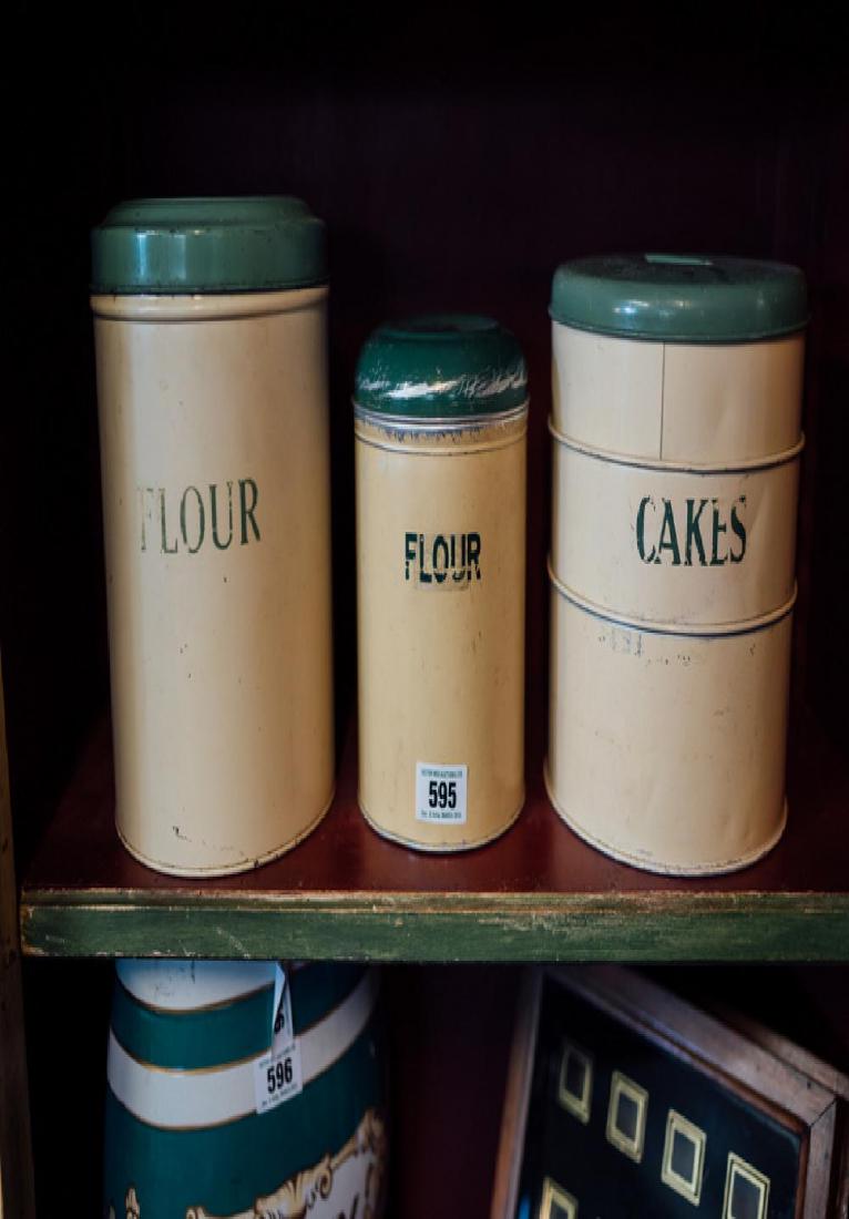 Vintage Cake Tin And Two Flour Tins.