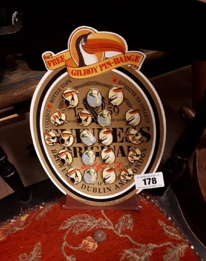 Selection Of Guinness Gilroy Pin Badges On Original