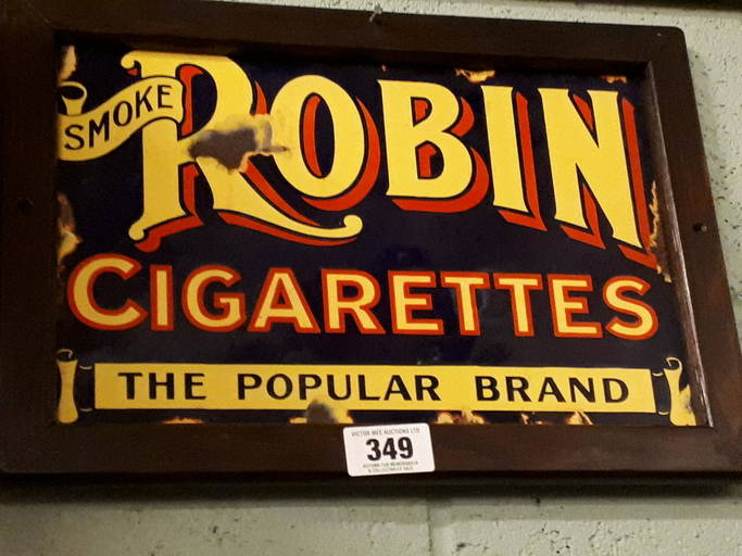 Robin Cigarettes The Popular Brand Framed Enamel