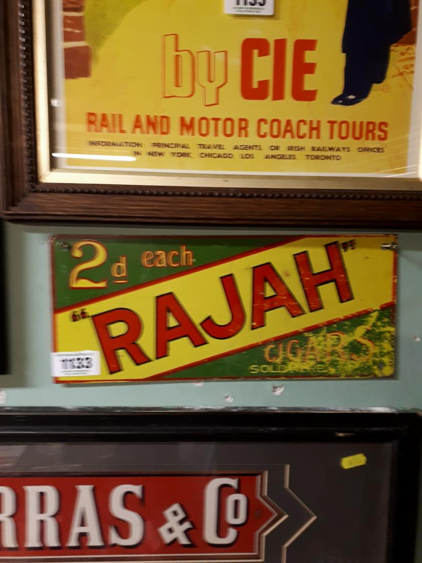 Rajah Cigars Enamel Advertising Sign {15 Cm H X 35 Cm