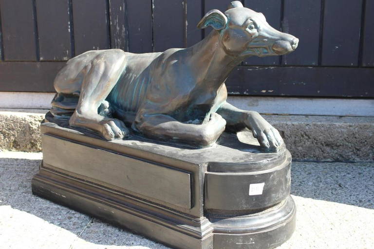 Fibre Glass Model Of A Seated Greyhound.