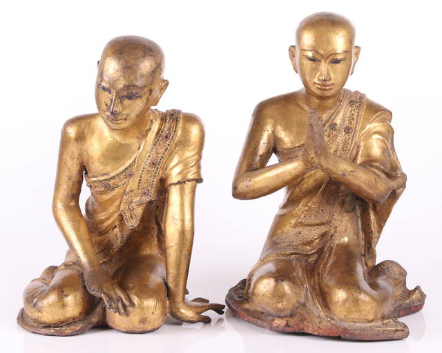 A Pair Of Burmese Monk Figures