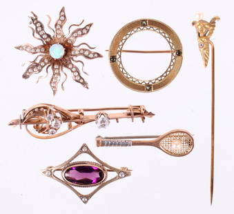 Six Vintage Estate 14k Gold Pins