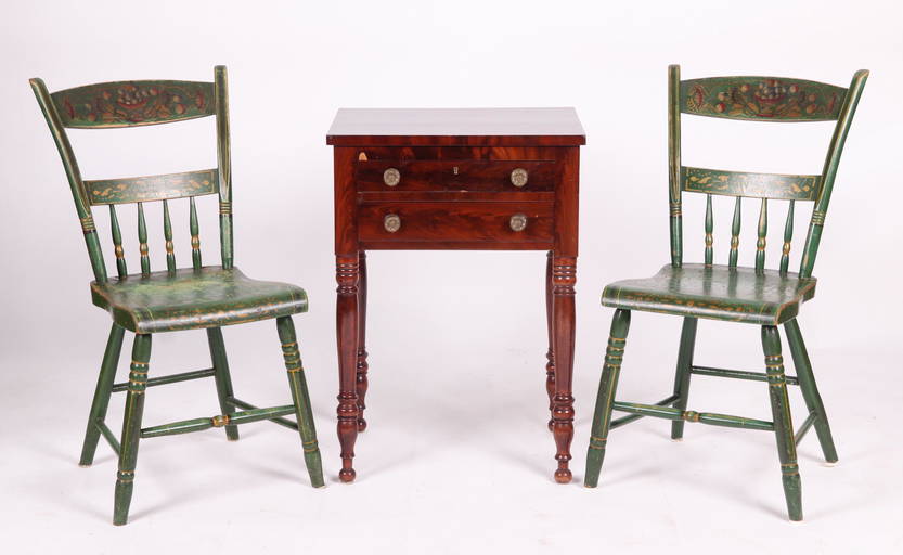 A Sheraton Work Table And Two Chairs