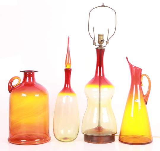 Four Pieces Of Blenko Tangerine Glass