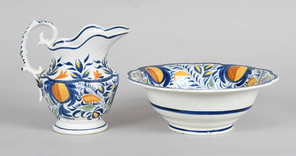 English Pearlware Pitcher And Basin