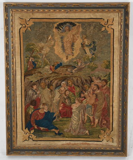 French Biblical Pictorial Wool Needlepoint Panel