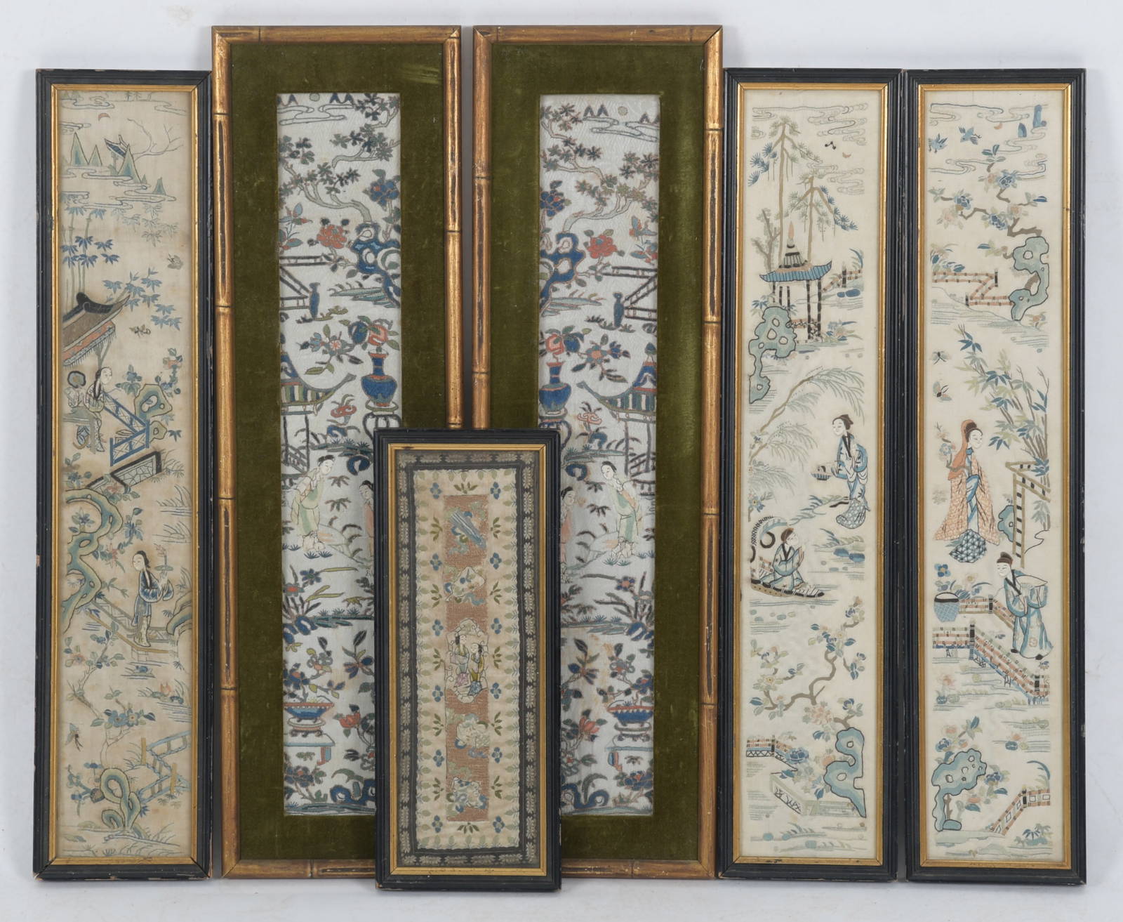 A Group Of Six Chinese Embroidered Panels Auction
