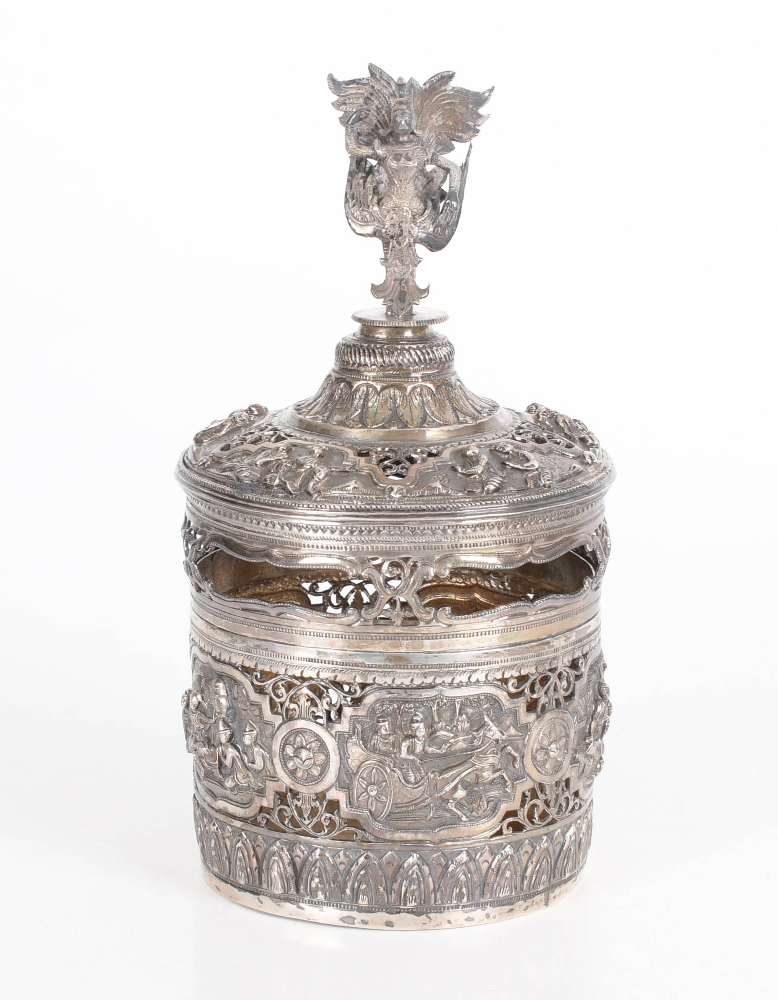 A Large Burmese Silver Box Auction