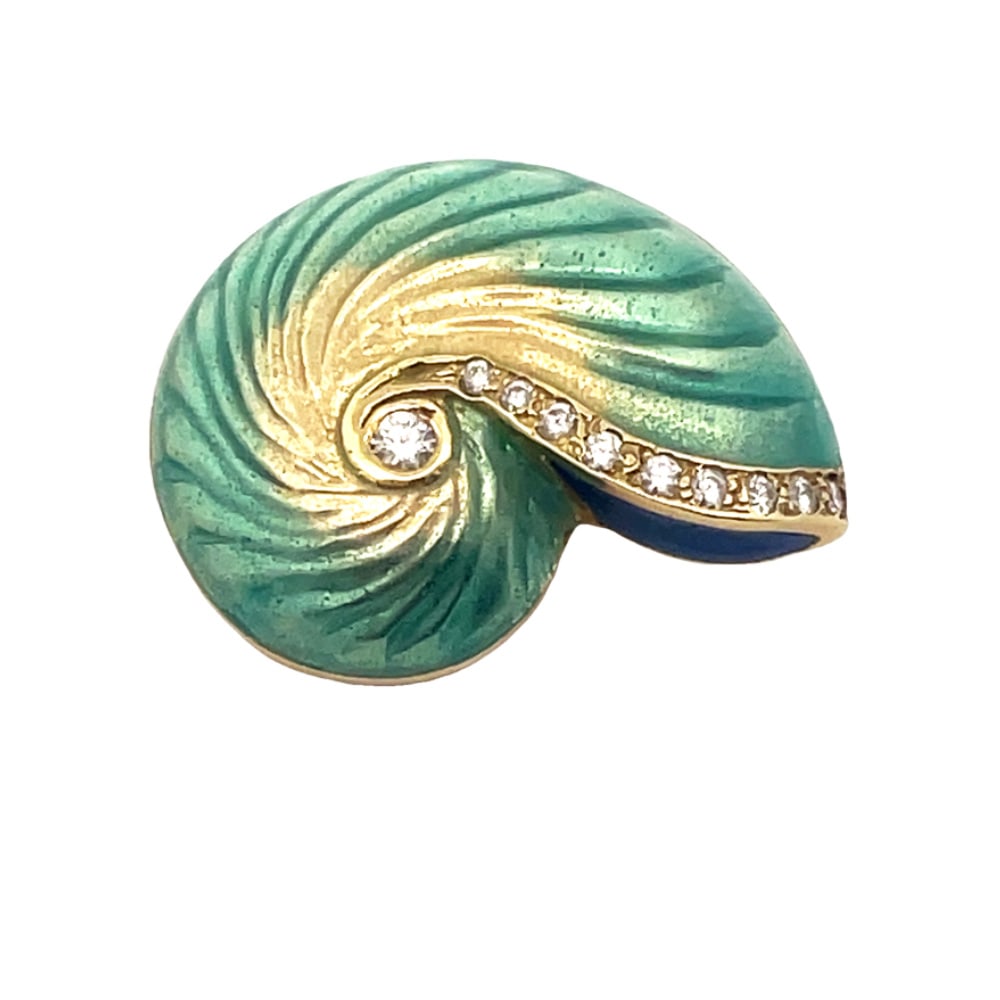 Artist Made Enamel & Diamond Seashell Enhancer Pendant Auction