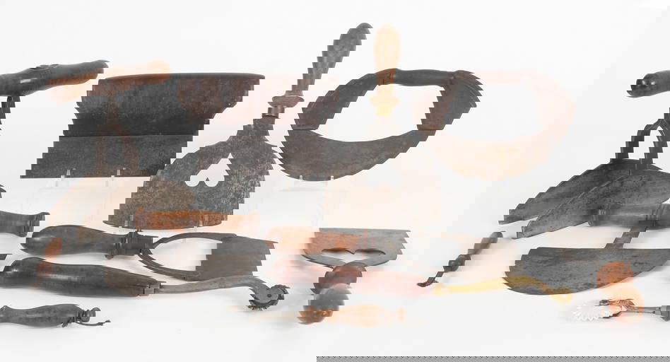 Seven Wrought Iron Food Choppers And Three Jagging Wheels